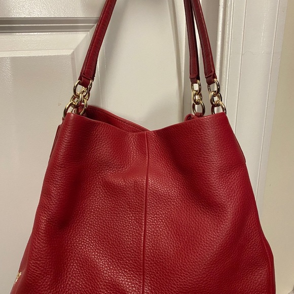 Coach | Bags | Coach Madison Phoebe Red Pebbled Leather Handbag | Poshmark